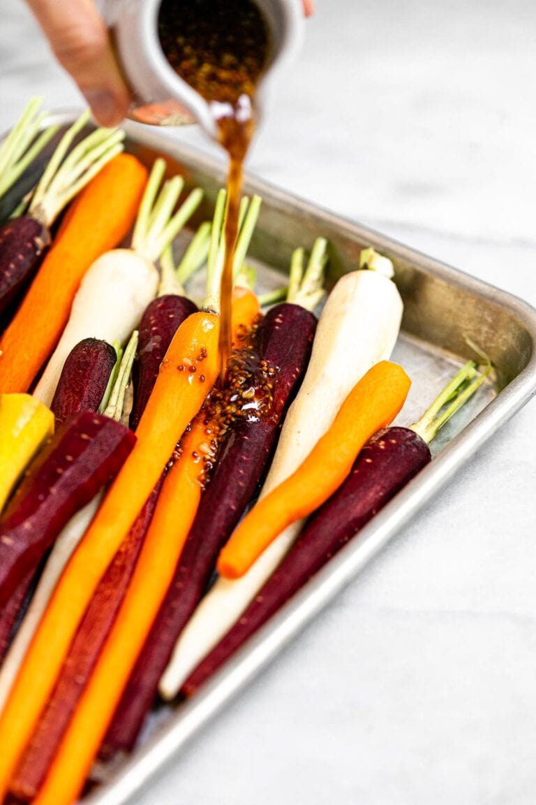Maple Glazed Roasted Rainbow Carrots - Eat With Clarity