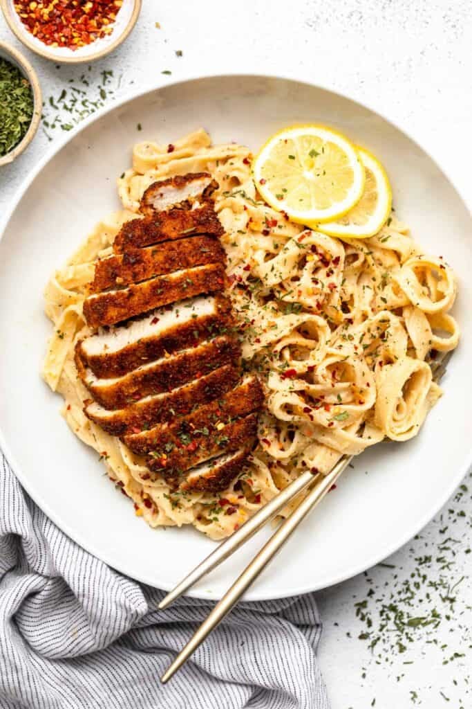 Crispy Chicken Cutlets with Lemon Parmesan Pasta - Eat With Clarity